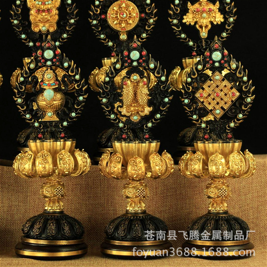 用品 精工密宗法器供品 高脚纯铜八吉祥摆件 吉祥八宝摆件-阿里巴巴