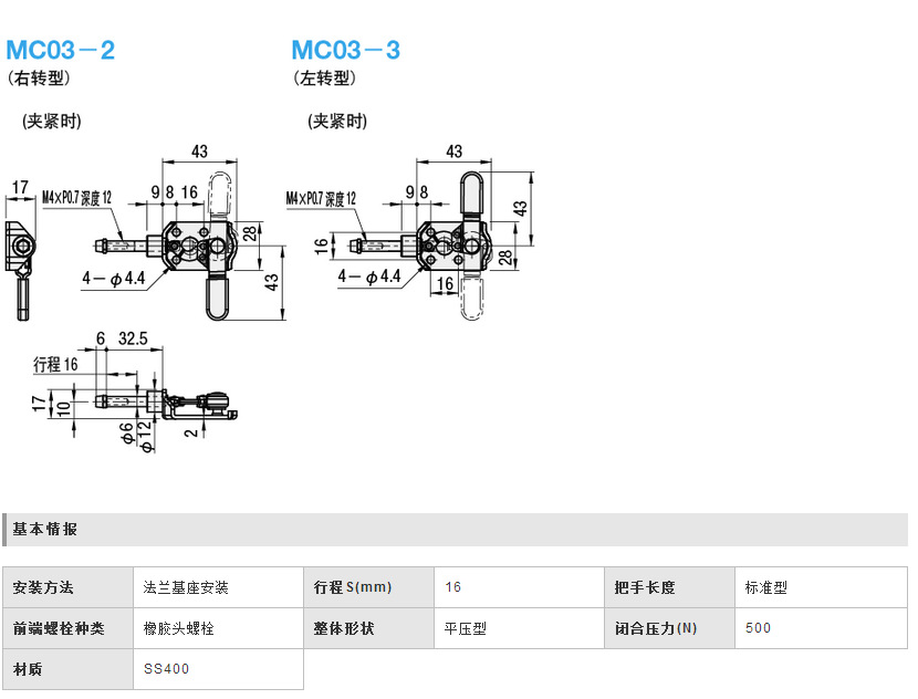 日本米思米MISUMI闭合压力500N肘夹水平型MC03-3/MC03-2-阿里巴巴