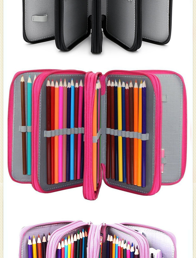 大容量纯色铅笔袋 彩色四层笔袋素描填色文具袋72孔学生手提笔袋-阿里巴巴