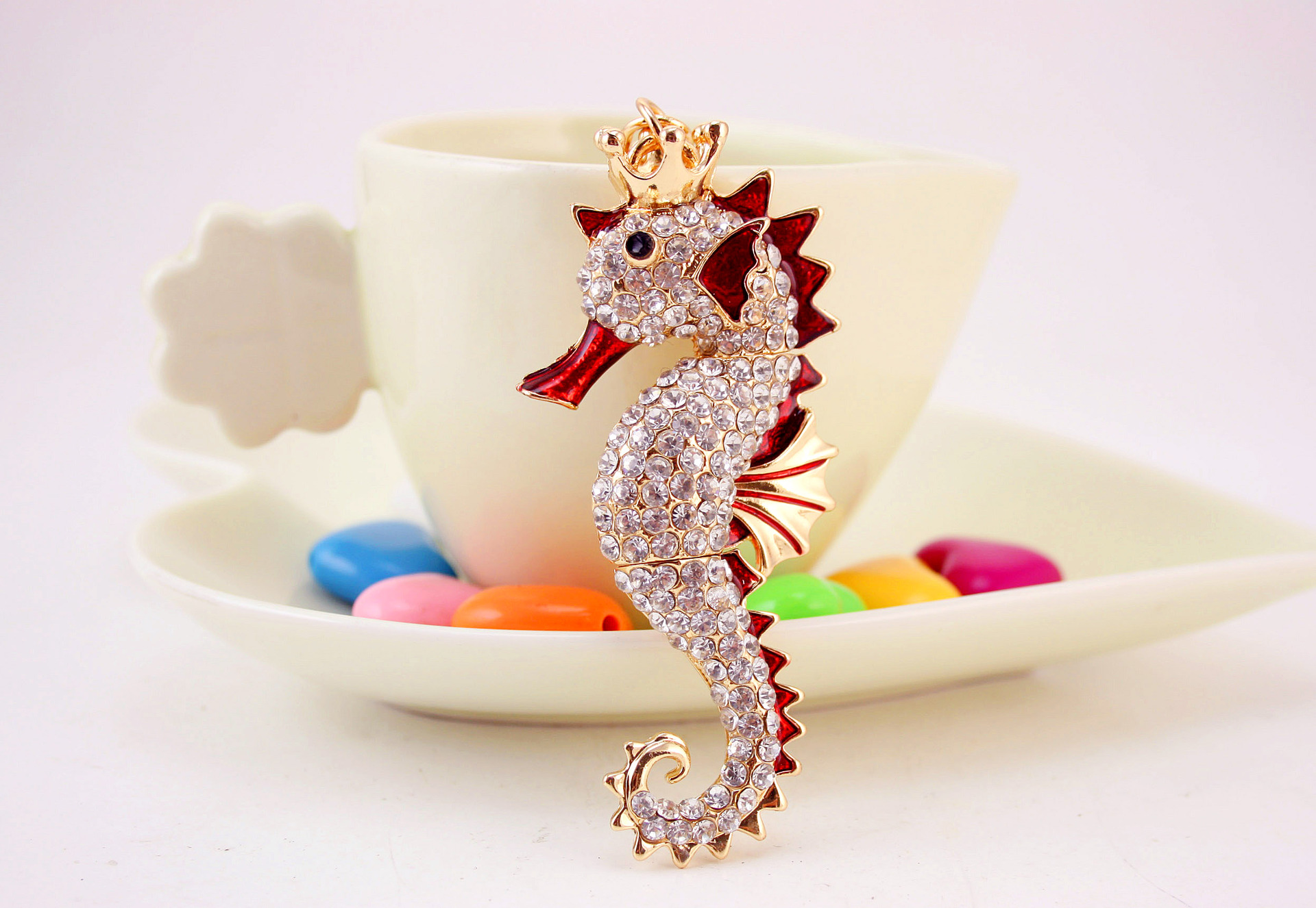 Wholesale creative cute marine animal diamond pendant seahorse keychain ...