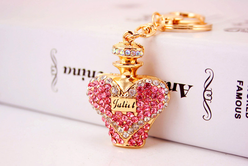 Wholesale crystal diamond perfume bottle women's car keychain ...