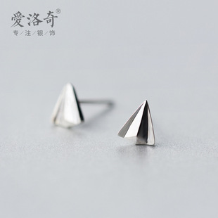 S925银耳钉可爱个性清新风纸飞机造型简约小耳钉女批发E0953-阿里巴巴