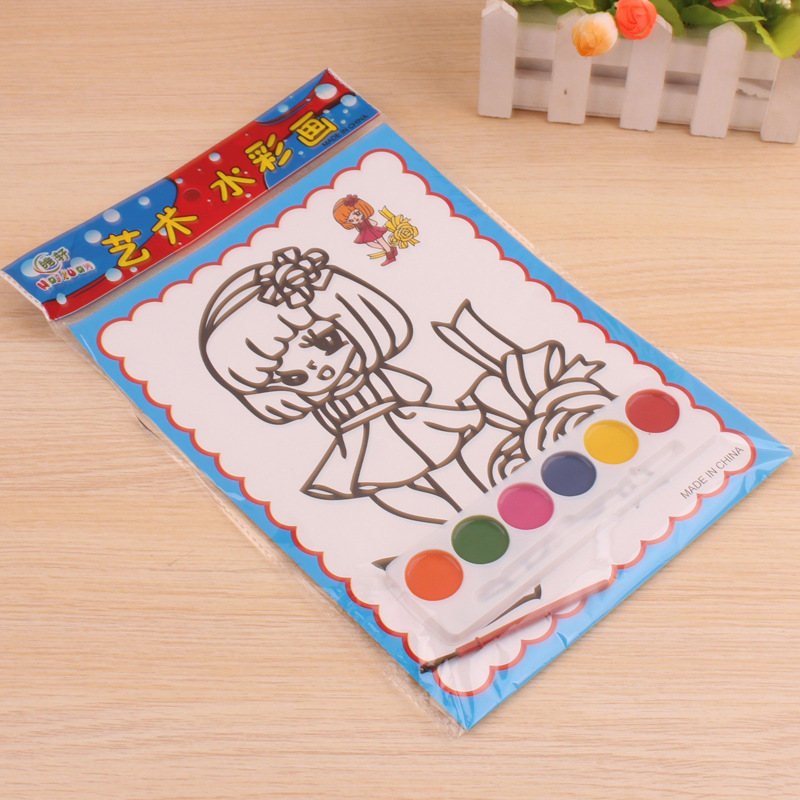 103931 6色颜料涂鸦画附2张不同图案画纸 DIY水彩画 液体填色画 - 建材批发网
