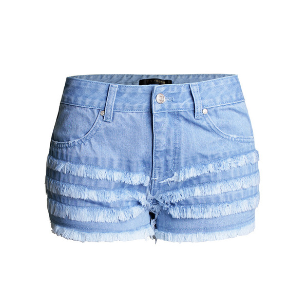 Multi-layered hairy denim shorts trendy light color thin shorts