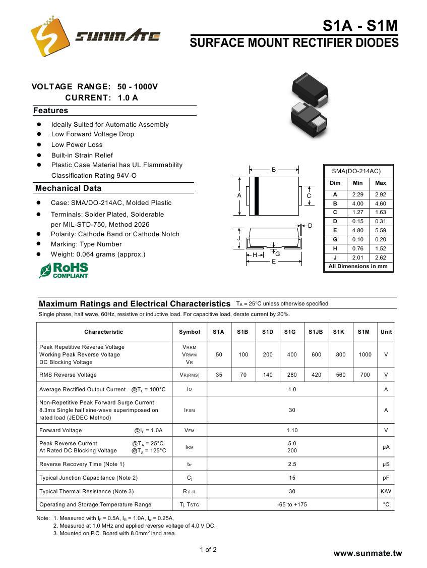 S1K，S1M ，整流二极管，原装，送样！！！_整流二极管_维库电子市场网