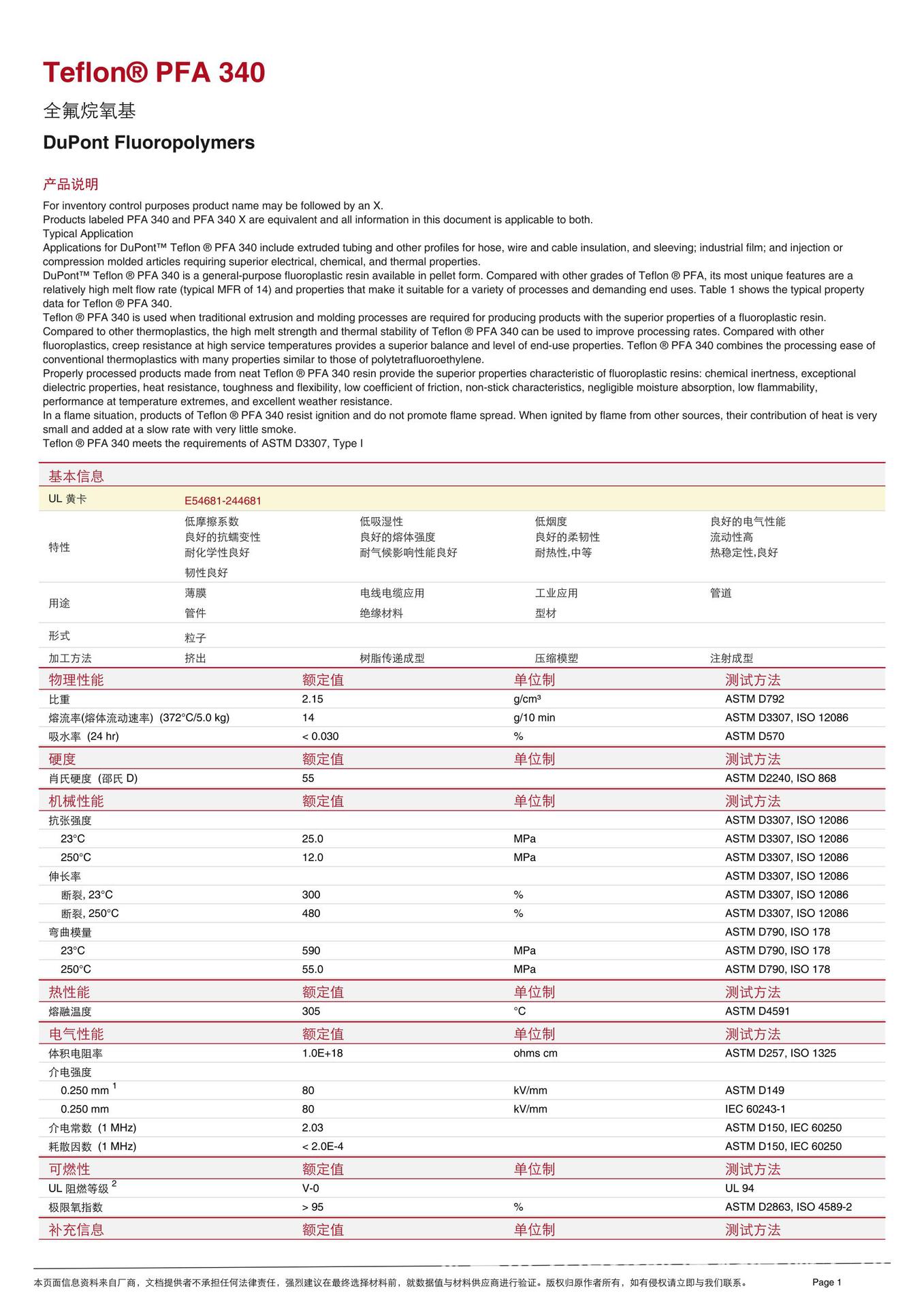 PFA塑料 聚四氟乙烯 杜邦/科幕 340 耐化学 PFA代理 PFA厂家-阿里巴巴