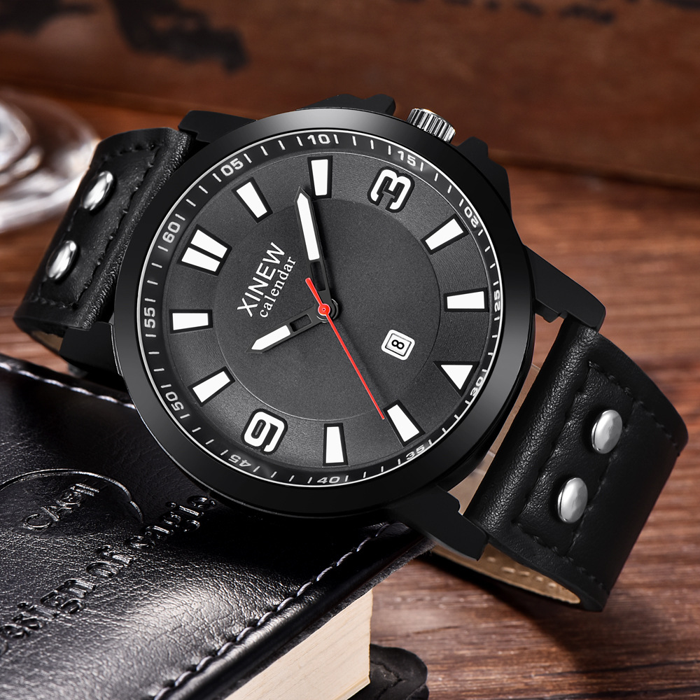 Mens Big Watches Leather Fashion Date Quartz Wristwatches-阿里巴巴