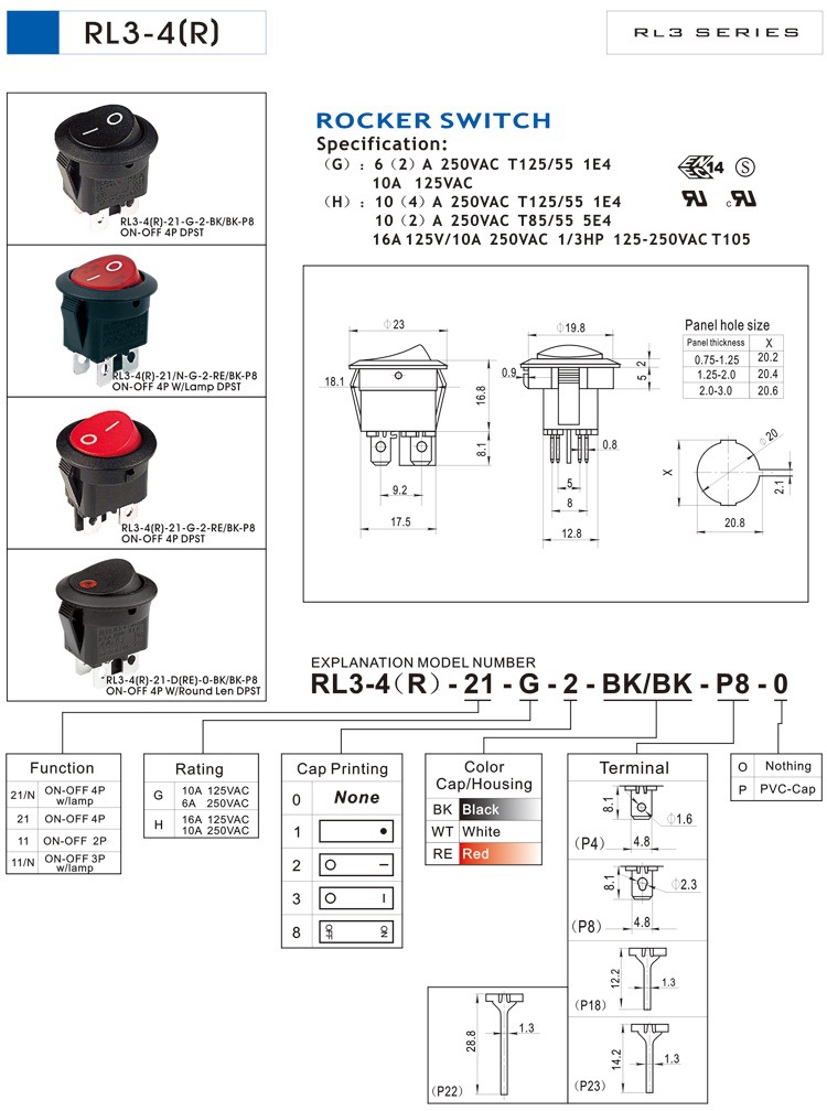 供应RLEIL船型开关 跷板开关RL3-4(R)-21/N-G-2-RE/BK-P8-阿里巴巴