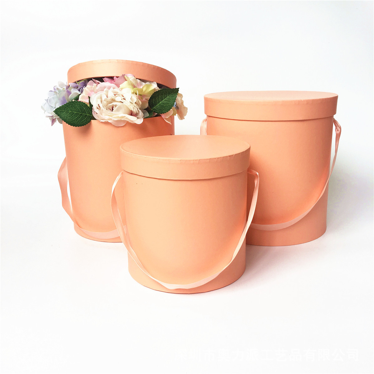 奥力派 现货 圆形花盒 圆桶花盒礼品盒三件套 鲜花包装盒 无LOGO-阿里巴巴