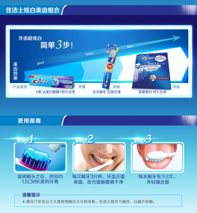 佳洁士(Crest) 3D炫白全系列 茉莉茶爽/柠檬茶爽 120g/170g/220g-阿里巴巴