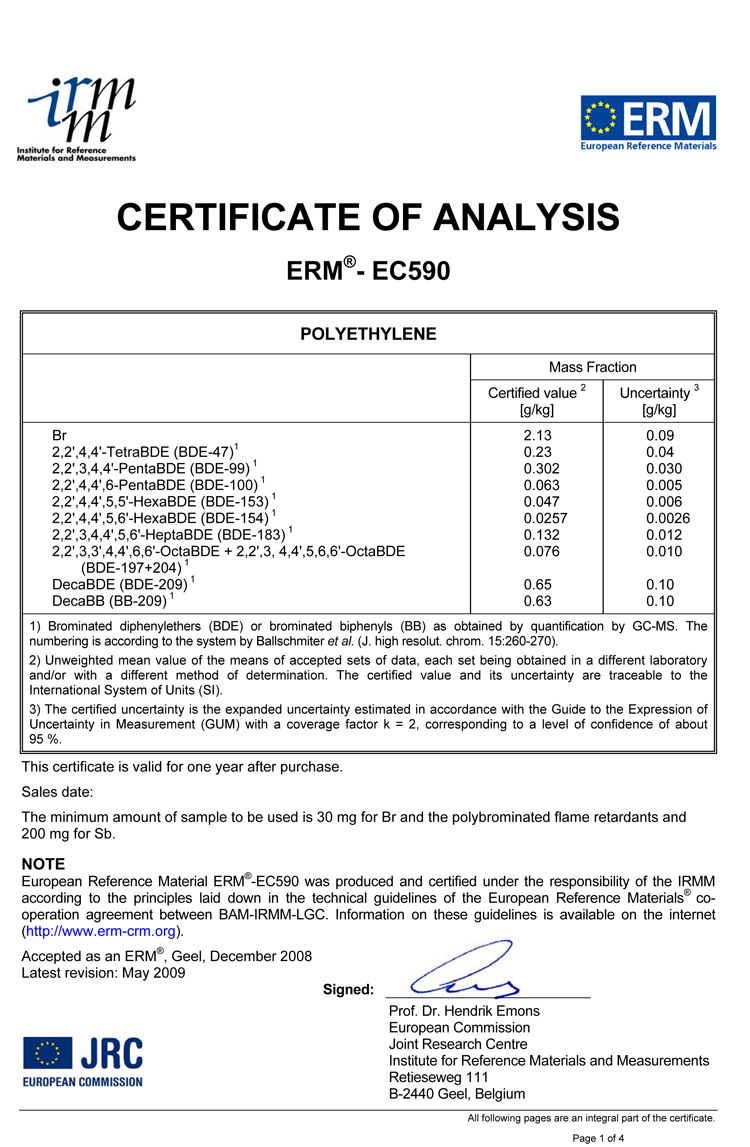 ERM-EC591 ERM-EC590聚乙烯中多溴联苯醚PBDE检测标准物质 20g-阿里巴巴