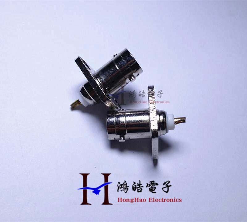 纯铜BNC-KFD 50欧姆同轴连接器BNC插座Q9视频母座四孔法兰盘安装-阿里巴巴