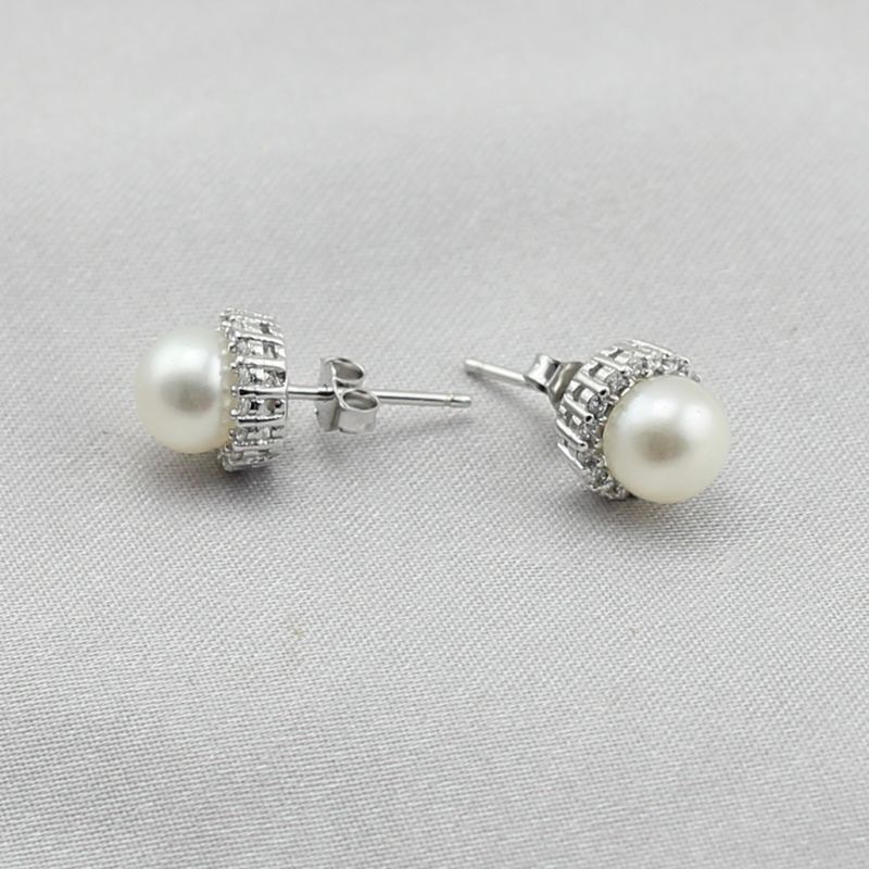 S925银小珍珠耳饰6.5-7mm好品质无暇淡水圆珍珠小清新时尚耳钉-阿里巴巴