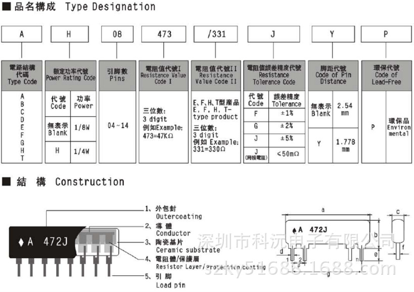 直插9脚排阻 A09-103JP A103J 10K 单排网络排阻 间距2.54MM 现货-阿里巴巴
