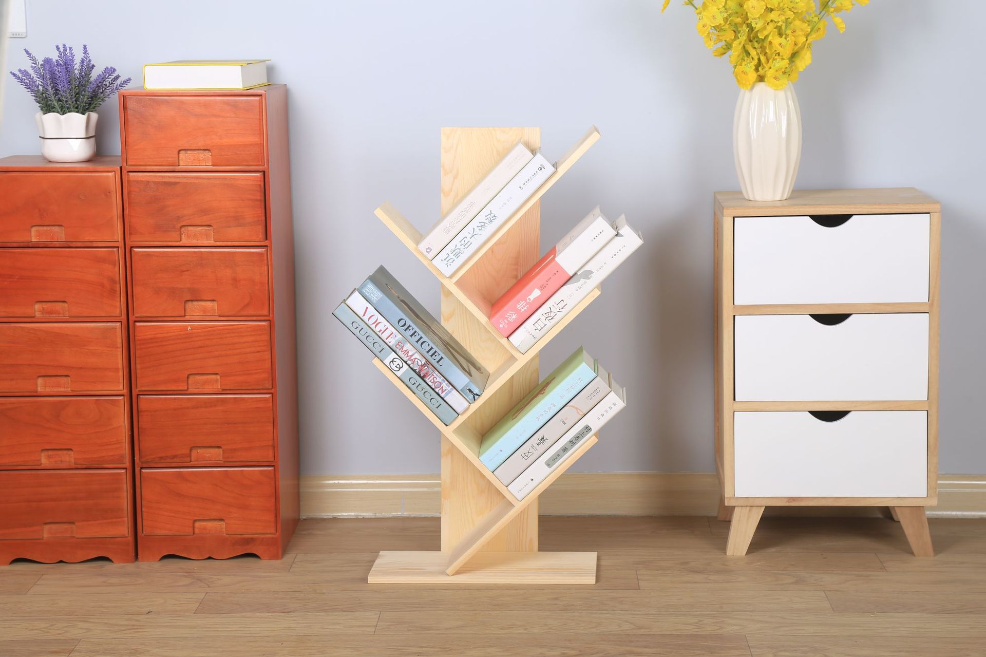 树形书架置物架实木书