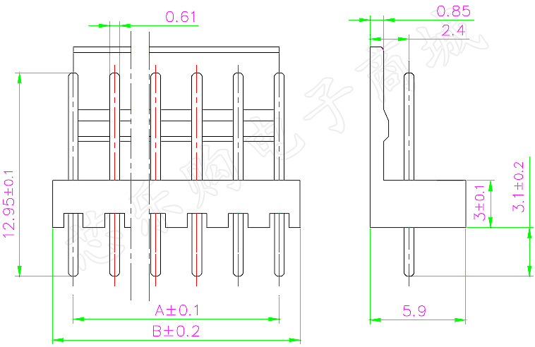 KF2510-6A 6P 2.54MM间距 直针 针座插座 2510端子 连接器 接线-阿里巴巴
