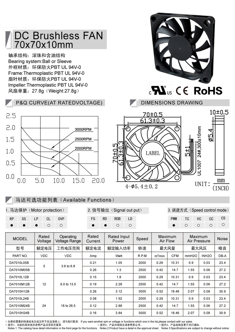 散热风扇7010 70*70*10mm 5V dc12V风扇 24V 直流风扇 轴流风扇-阿里巴巴