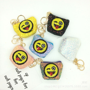 新款韩国亮片搞怪表情笑脸迷你零钱包女士零钱包钥匙包小钱包-阿里巴巴