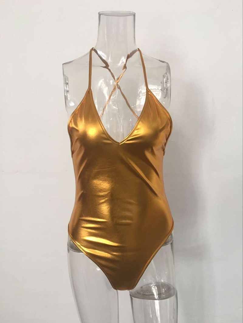 Womens Metallic Spaghetti Strap One Piece Monokini Swimsuit Bikini | eBay