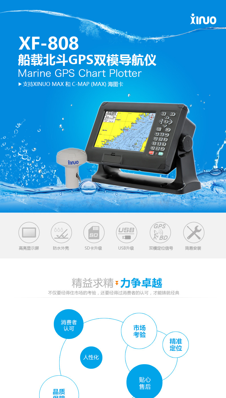 XINUO XF-808 8英寸船载北斗GNSS双模导航仪 GPS海图机 CE认证-阿里巴巴