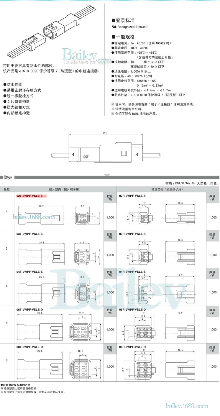 特惠JST原厂防水连接器04T-JWPF-VSLE-S 深圳仓库现货 当天可发货-阿里巴巴