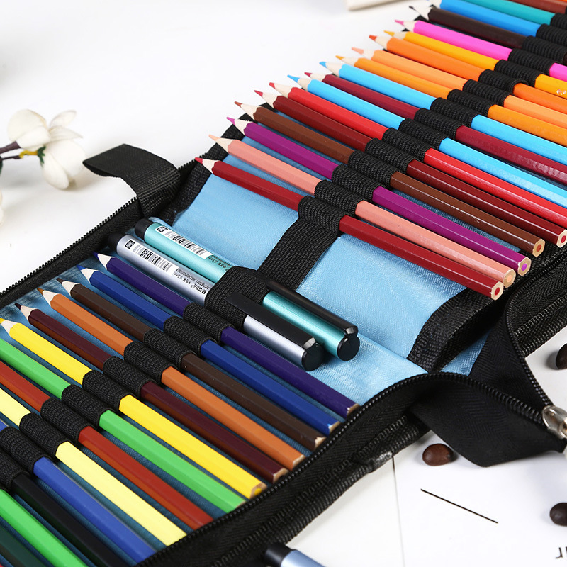 72 120支折叠式帆布插笔袋 素描铅笔袋笔帘 对折拉链画笔包 铅笔-阿里巴巴