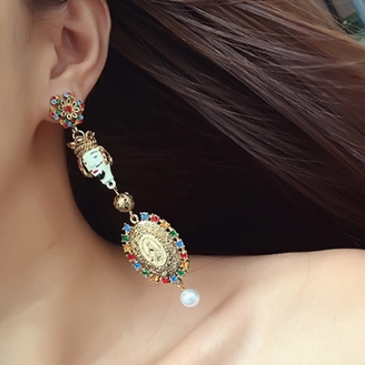 Vintage color rhinestone old man earrings NHNT140207