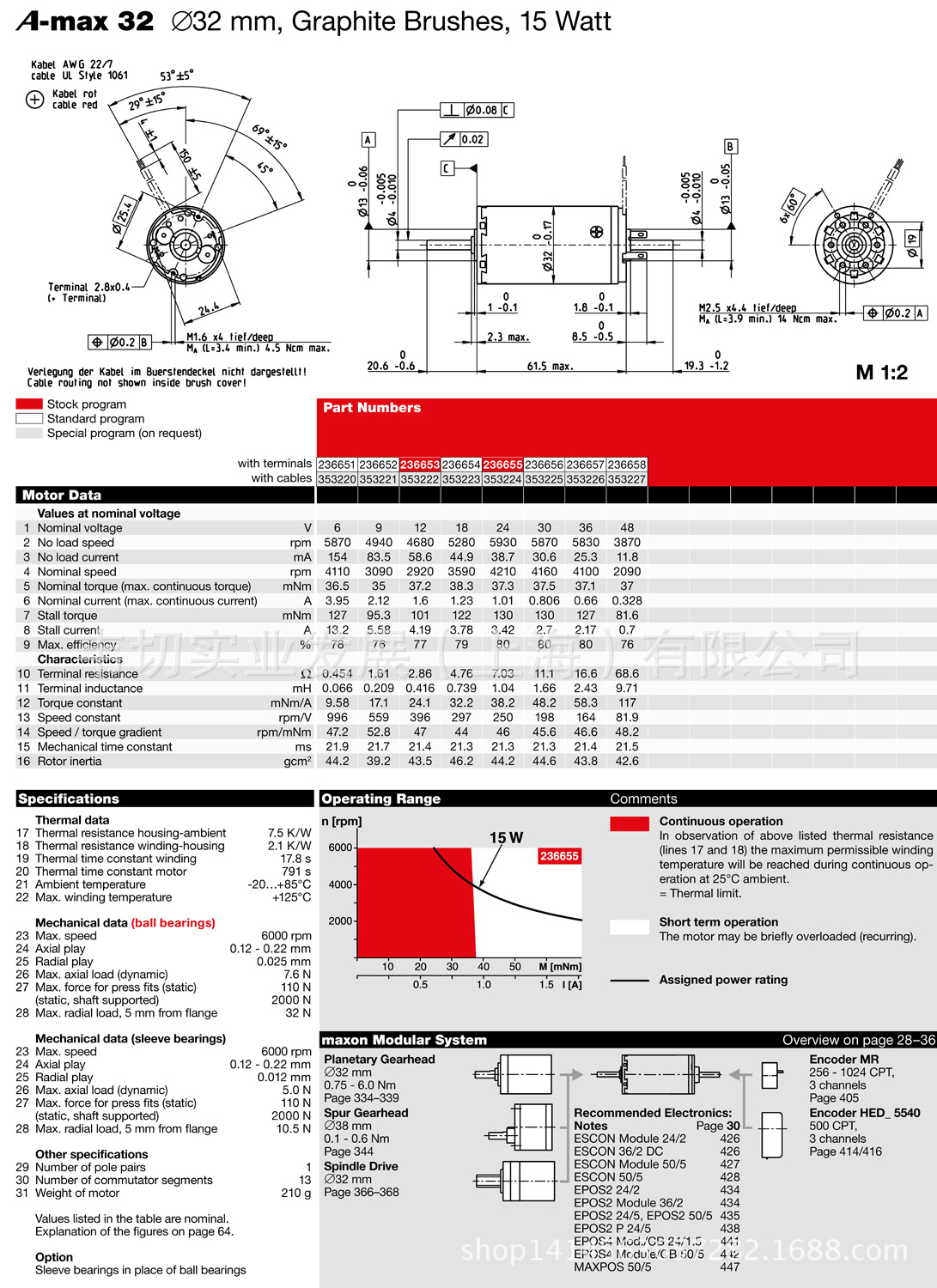 MAXON电机 A-max 32 Ø32mm 12V 15W 242477 以236653为基础-阿里巴巴