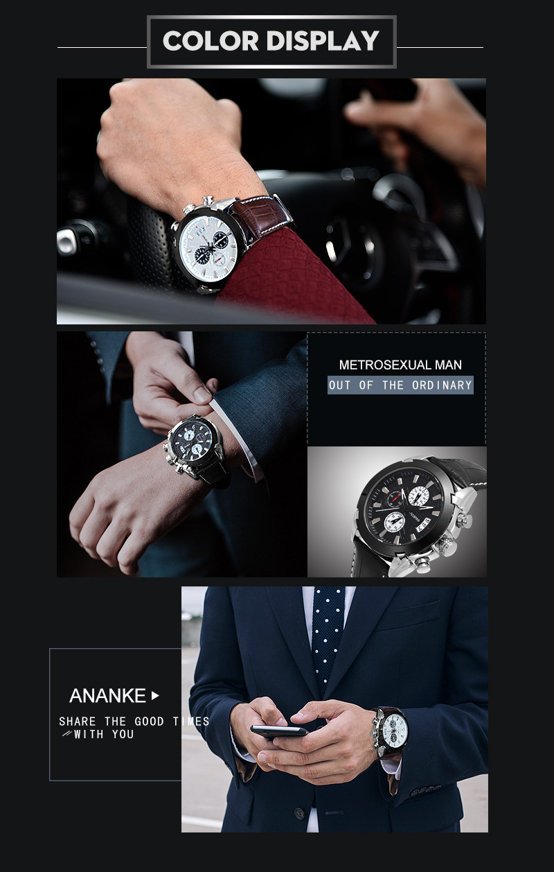 阿南刻ANANKE多功能男士运动手表亚马逊爆款防水真皮带石英手表男-阿里巴巴