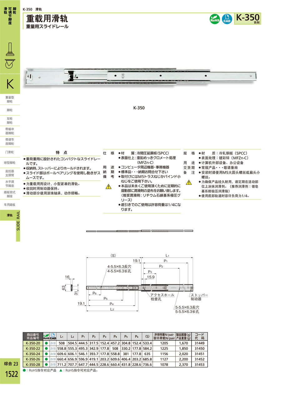 日本进口泷源(TAKIGEN)重载用滑轨K-350-26/K-350-24/K-350-28-阿里巴巴
