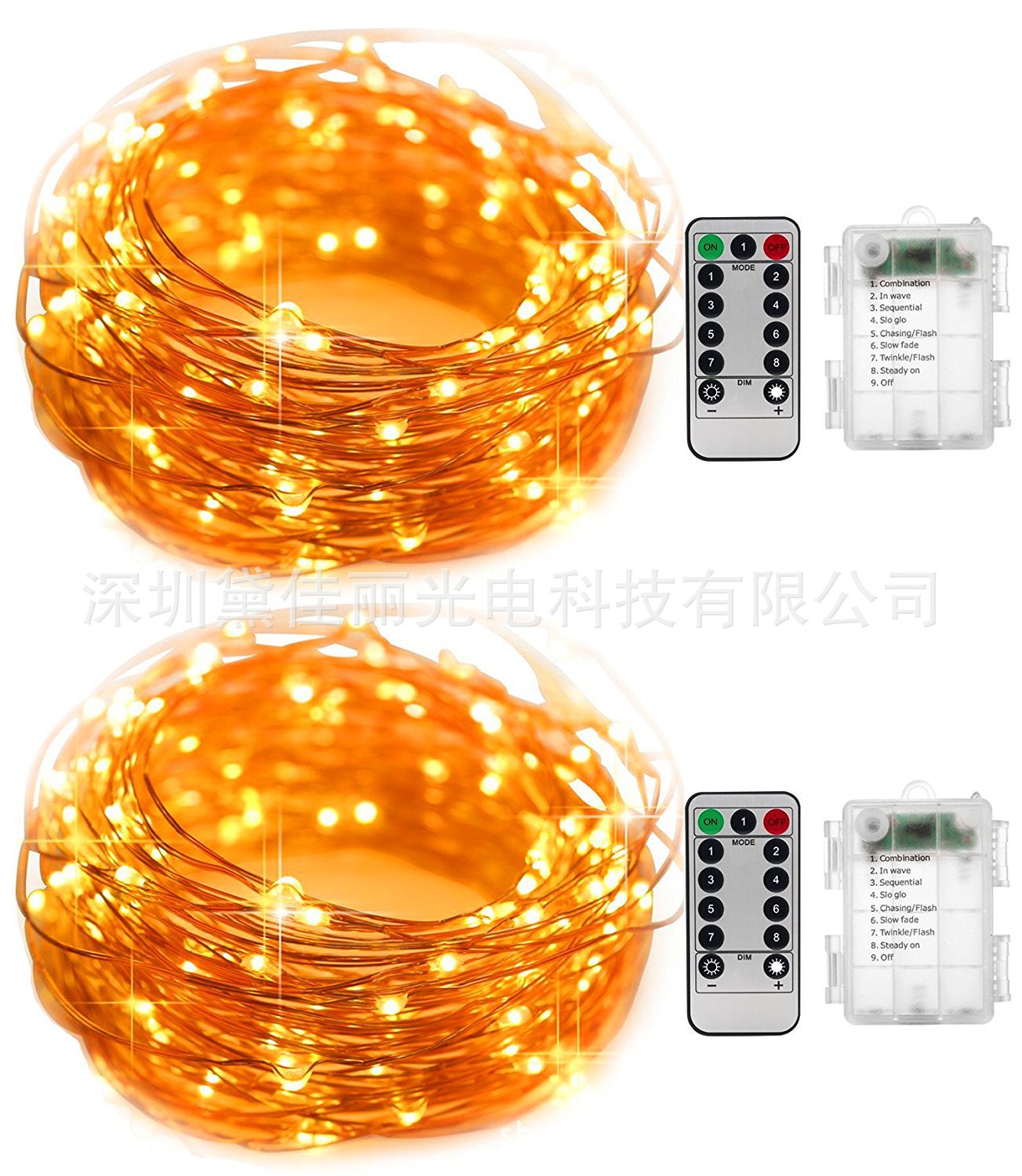 室外LED灯串-亚马逊多功能防水遥控电池盒铜线灯串 八功能LED铜丝灯多股软线-...