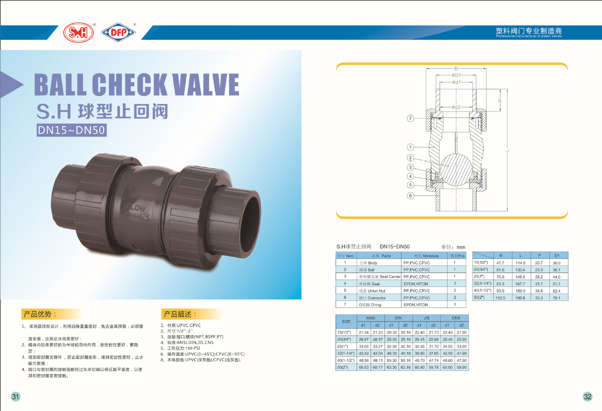 S.H单向阀UPVC球型止回阀 DN15-DN50-阿里巴巴