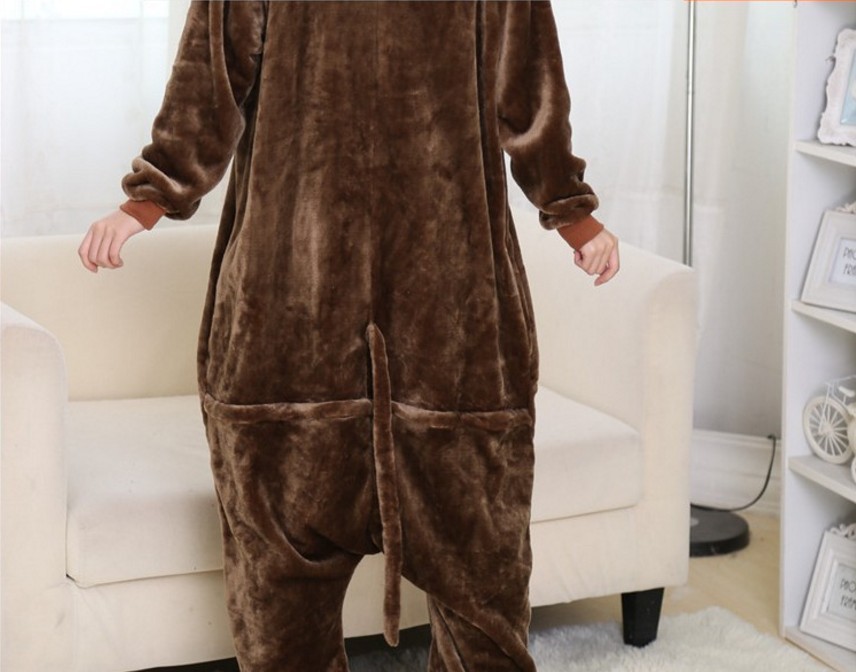 外贸秋冬季情侣卡通连体睡衣动物儿童棕猴子男女法兰绒如厕居家服-阿里巴巴