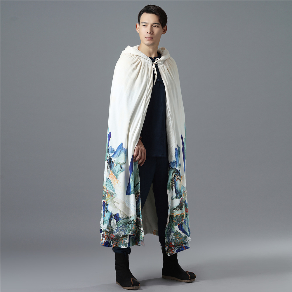 22 new linen cloth men's clothing fleece-lined cloak cloak landscape ...