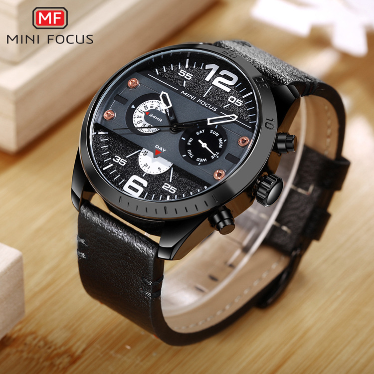 Mini focus fashion mechanical style men's watch three eye six needle 24-hour quartz watch 0068g ...