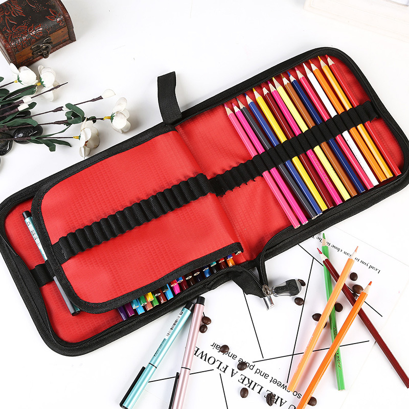 72 120支折叠式帆布插笔袋 素描铅笔袋笔帘 对折拉链画笔包 铅笔-阿里巴巴
