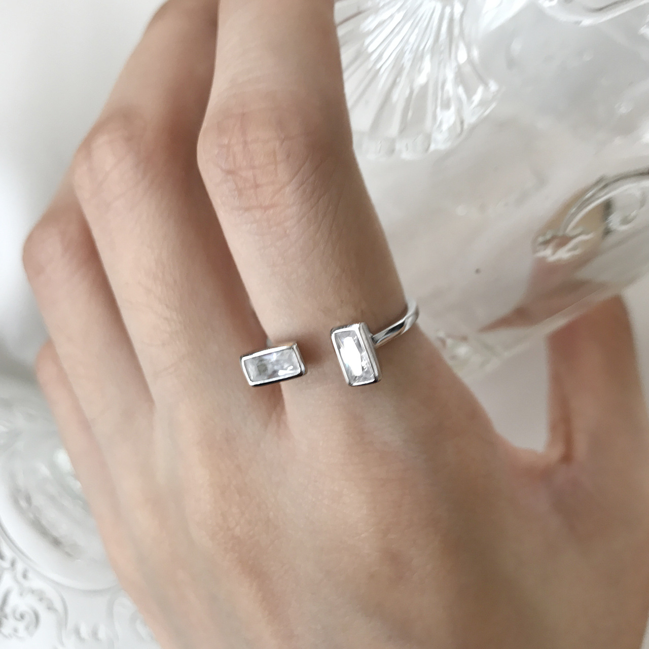 范智乔 韩国韩版925纯银戒指 日韩简约长方形钻戒指环 女款-阿里巴巴