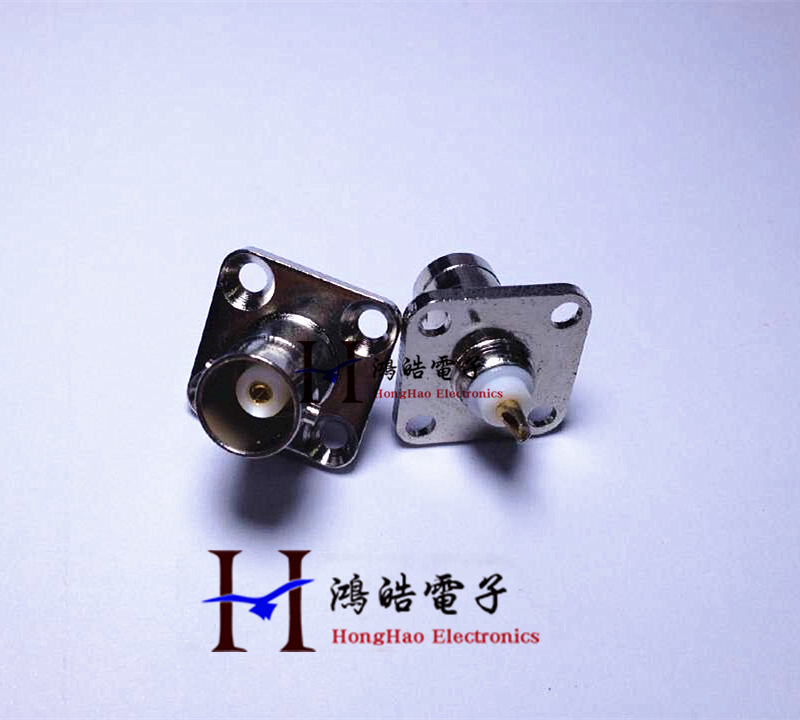 纯铜BNC-KFD 50欧姆同轴连接器BNC插座Q9视频母座四孔法兰盘安装-阿里巴巴