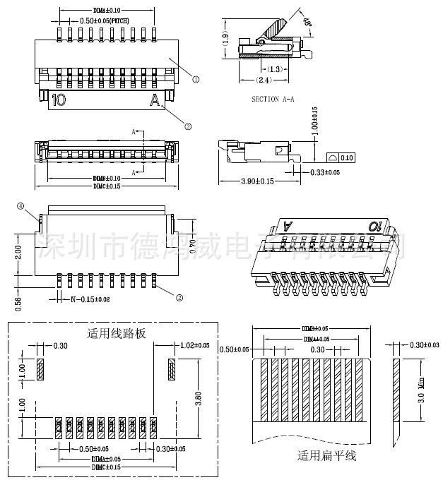 FPC0.5-24PIN翻盖式 掀盖式H1.0超薄连接器镀金耐高温24A 30A-阿里巴巴