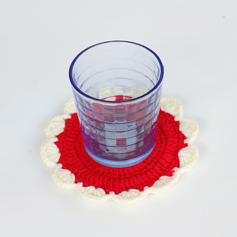 纯手工钩织毛线杯垫花样垫片手勾花拼色隔热垫INS拍摄道具Y046-阿里巴巴