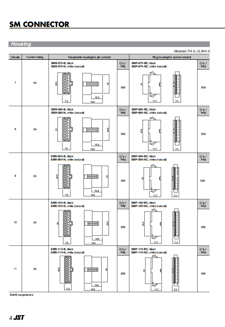 现货供应 SMP-04V-BC JST连接器 2.5间距黑色塑胶壳 JST原厂正品-阿里巴巴