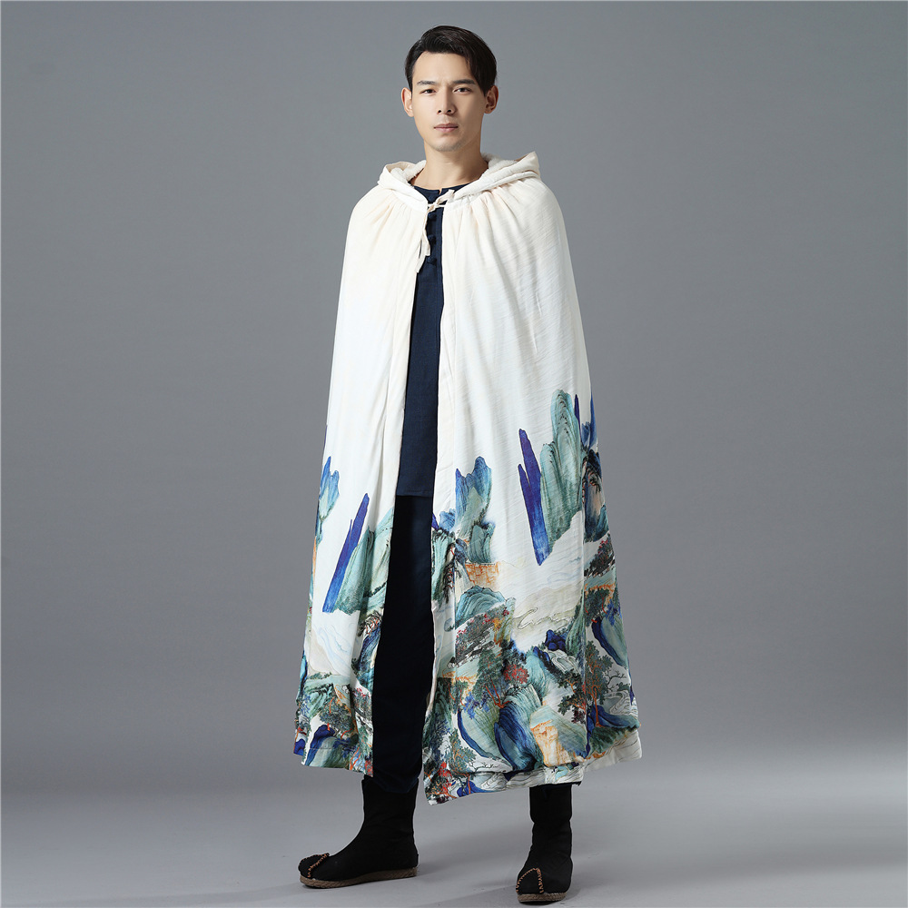22 new linen cloth men's clothing fleece-lined cloak cloak landscape ...