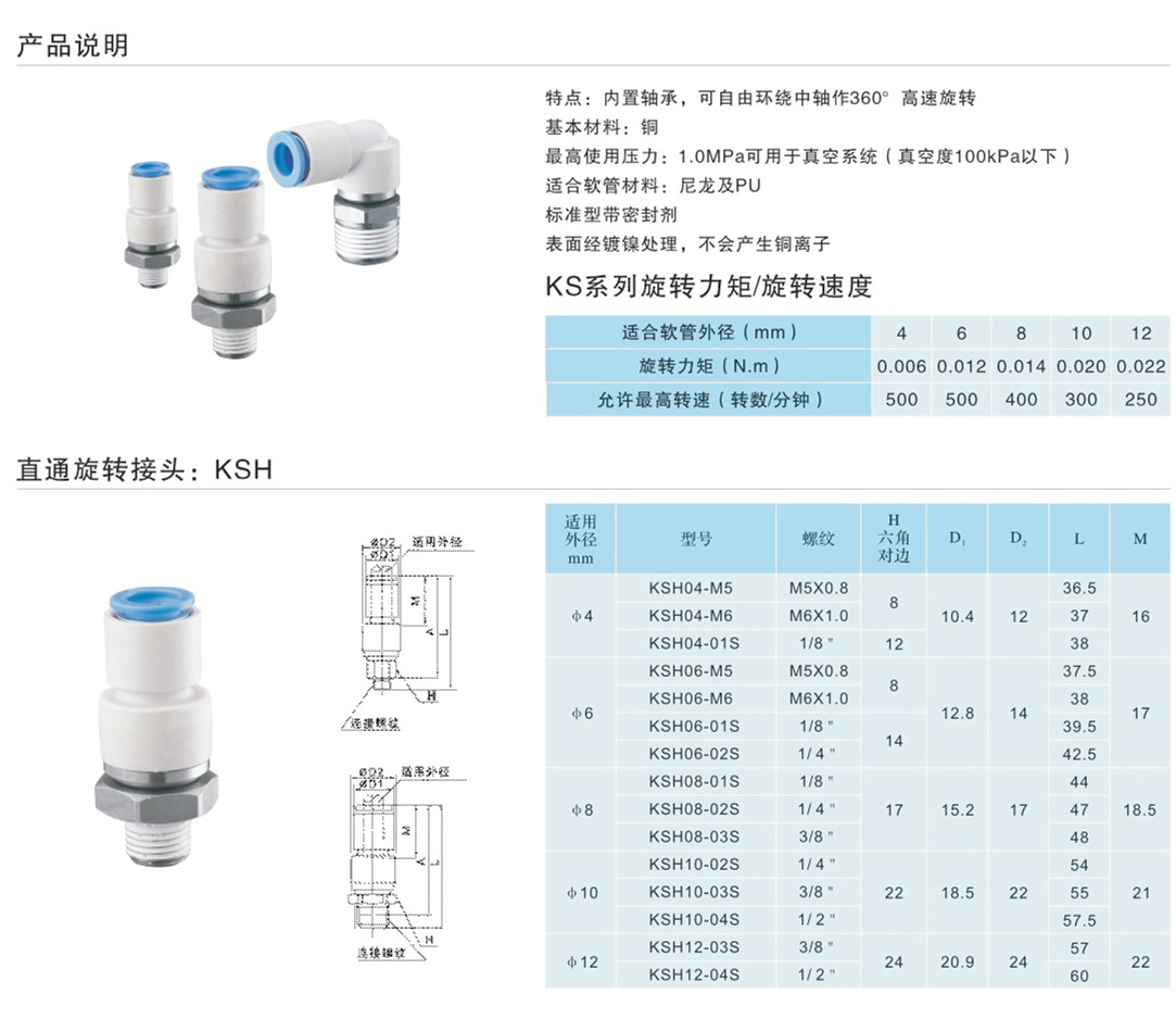 SMC式高速旋转接头 气动快速接头 气动快插式旋转接头KSH06-M5-阿里巴巴