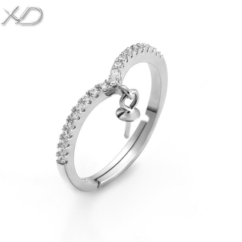 XD 8mm s925银心形贝珠戒指托 半孔珠戒托 空托 女 diy银戒托批发-阿里巴巴