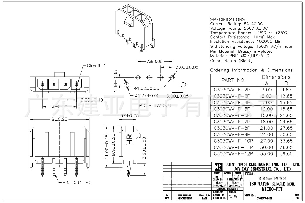 台湾灿达HR连接器 替代Molex43045 C3030WV-F-12P Wafer 针座-阿里巴巴