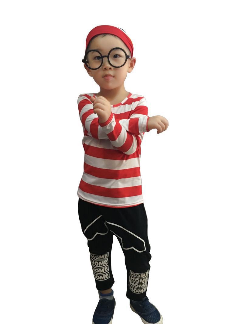 聪明的沃里 Where's Wally 英国动漫人物cosplay服 万圣节亲子装-阿里巴巴