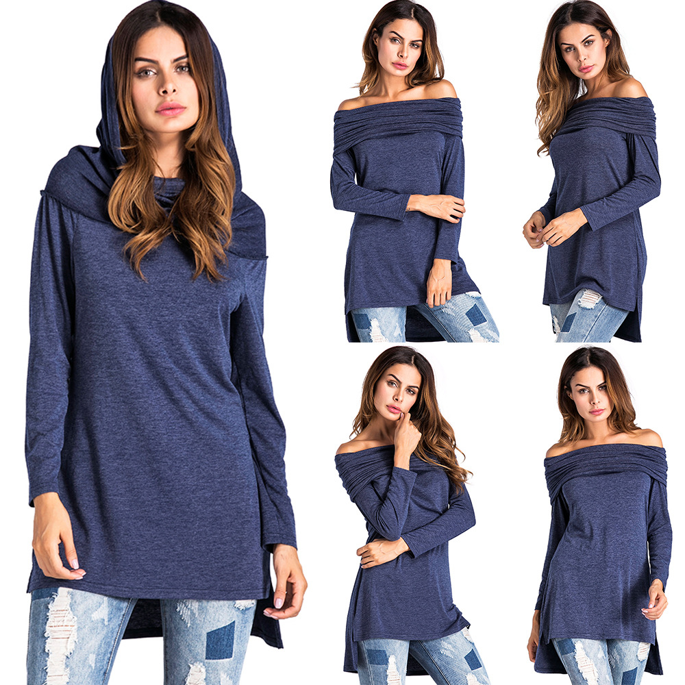 K8397欧美性感一字领带帽长袖前短后长下摆夜店-阿里巴巴