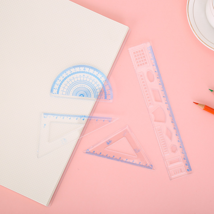 简约透明套尺 学生四件套尺子套装 学习文具用品学生尺子套装套尺-阿里巴巴