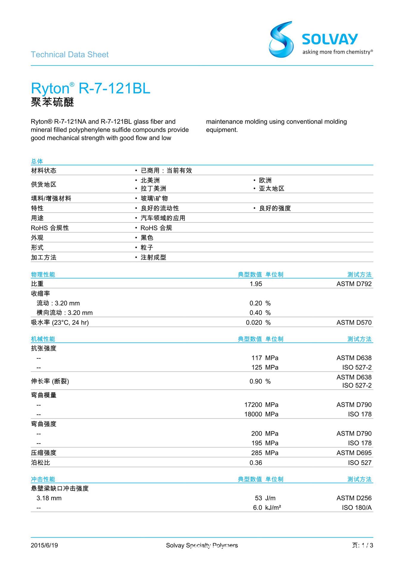 苏威(菲利普）PPS R-7-121BL 玻璃/矿物增强 高流动 高强度-阿里巴巴