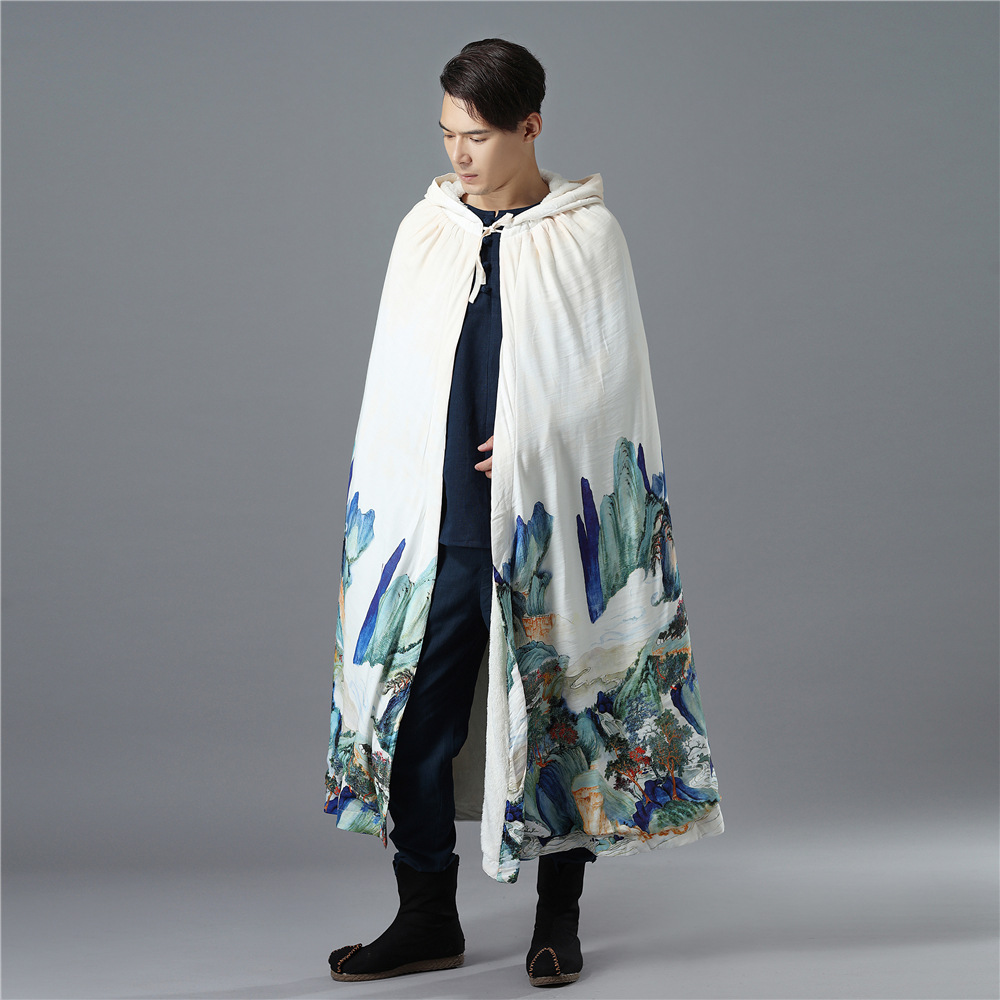22 new linen cloth men's clothing fleece-lined cloak cloak landscape ...